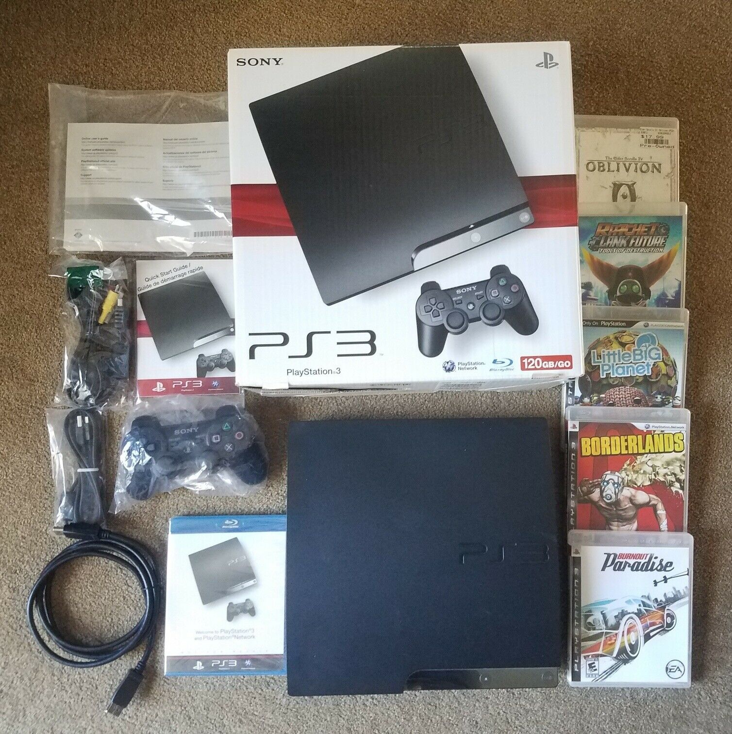 SONY PLAYSTATION 3 SLIM GAME CONSOLE 120GB WITH BOX ACCESSORIES